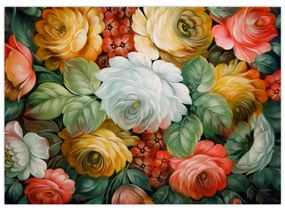 Skleněný obraz malované kytice květin (70x50 cm)