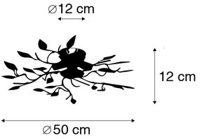 Vintage stropní svítidlo černé se zlatem 50 cm 3-světlo - Foglie