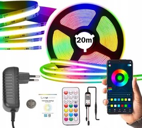 Led Páska 20M (2x10m) Cob Neon Rgbic 576/m Bluetooth Aplikace Dálkový Ovladač Set