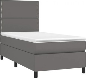 Box spring postel s matrací a LED šedá 100x200 cm umělá kůže 3135871