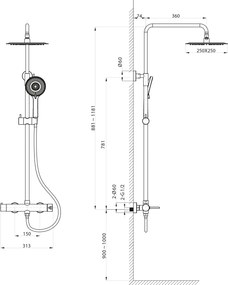 Sapho Sapho, ICONIC sprchový sloup s pákovou baterií, černý mat, AF139B