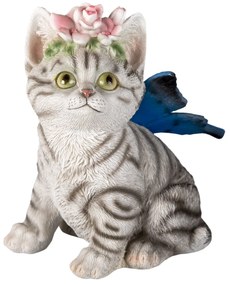 Dekorativní soška kočky s květinami a křídly - 12*10*15 cm