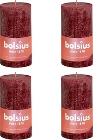Bolsius Rustikální válcové svíčky Shine 4 ks 130x68mm [440832] Barva: Sametově červená