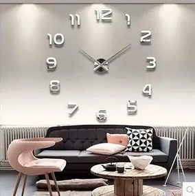 Nástěnné 3D hodiny - motiv klasická čísla Varianta: stříbrná, Velikost: 69 cm
