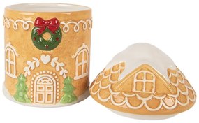 Hnědá keramická dóza perníková chaloupka - Ø 13*17 cm