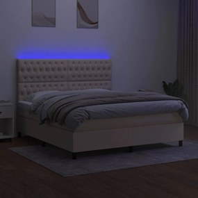Box spring postel s matrací a LED krémová 180x200 cm textil 3135138