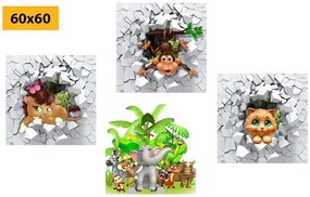 Set obrazů džungle plná zvířat - 4x 40x40 cm