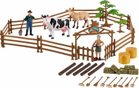 LEAN Toys Zemědělská sada: Traktor s přívěsem, zvířata, farmáři, farma, 45 dílů