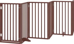 Zábrana pro psy s dvířky skládací 9 panelů hnědá 450 cm topol 3155550