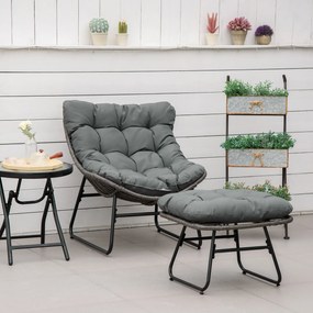 Outsunny ratanové relaxační křeslo s podnožkou zahradní křeslo venkovní ratanové křeslo s polštářem, ocel a polyester, šedé 69x76x70 cm pro zahradu a…