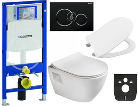 AKCE/SET/LIVERO Geberit - Předstěnová instalace pro závěsné WC, výška 1,12 m s tlačítkem Sigma 20, černá/chrom lesk + PAULA závěsná WC mísa, 35,5x50c…