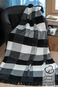 Unia - Cotton Cloud Bavlněná akrylová přikrývka 150x200 1229/2 check black grey bedspread deka