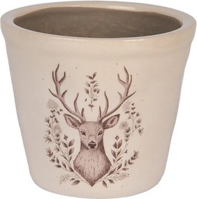 Béžový obal na květináč s jelenem Gentle Wilderness S - Ø 12*11 cm