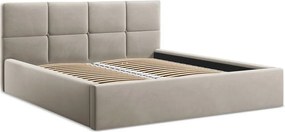 Taupe sametová čalouněná dvoulůžková postel s úložným prostorem s roštem 140x200 cm Hiko – Makamii