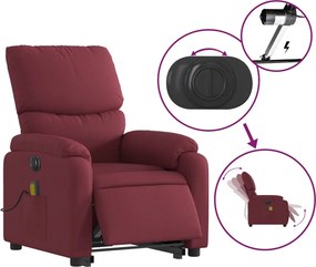 Elektrické zvedací masážní polohovací křeslo vínové textil 3204863