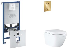 Grohe Rapid SLX - Set předstěnové instalace, klozetu, sedátka SoftClose a tlačítka Arena Cosmopolitan S, Triple Vortex, kartáčovaný Cool Sunrise SANI11BB4109