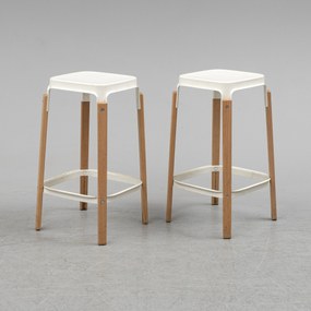 MAGIS - Barová židle STEELWOOD STOOL nízká - bílá s bukovými nohami