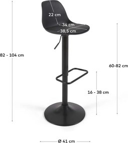 Matně černá barová židle s nastavitelnou výškou z imitace kůže (výška sedáku 60 cm) Orlando-T – Kave Home