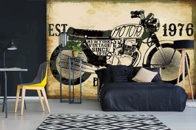 DIMEX | Samolepicí vliesová fototapeta na zeď Retro motocyklový plakát MA-5-2202 | 375 x 250 cm | červená, béžová, černá, žlutá