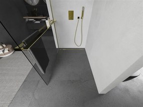 Mexen Kioto+, sprchová zástěna s poličkou a držákem na ručníky 140 x 200 cm, 8mm čiré sklo, zlatý profil, 800-140-121-50-00