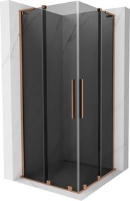 Mexen Velar L Duo, sprchový kout s posuvnými dveřmi 100 x 100 cm, 8mm šedé sklo, měděná matná, 871-100-100-02-43-65