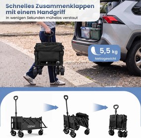 Costway 92 L Skládací všestranný ruční vozík s nastavitelnou brzdou