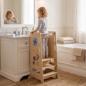 Costway 2 výškově nastavitelná schůdková stolička 4 v 1 Montessori výuková věž