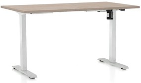 Výškově nastavitelný stůl OfficeTech A, 140 x 80 cm, bílá podnož, dub