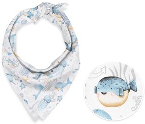 Biante Dětský bavlněný šátek Sandra SA-442 Mořský svět modrý na bílém 100 x 100 cm