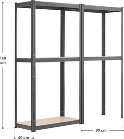 Juskys Kovové regály Easy 160 × 80 × 40 cm, 2 kusy Barva: stříbrná