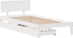 Rám postele se zásuvkami bílý 100 x 200 cm masivní borové dřevo 3301981