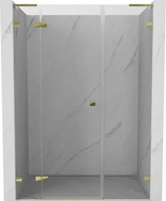 Mexen Lunar L, výklopné levé sprchové dveře 145 cm, čiré sklo, zlatý profil, 834SL-145-050-50-00-L