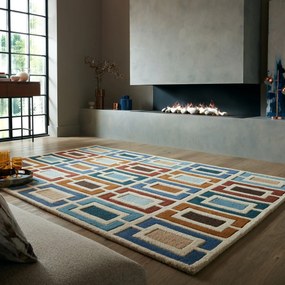 Flair Rugs, Ručně všívaný kusový koberec Illusion Retro Blocks Blue/Multi, 200x290, vícebarevná, ložnice