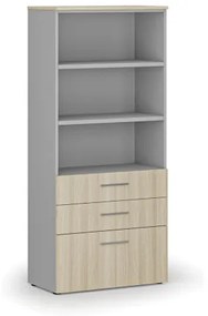 Kancelářská skříň s kombinovanými zásuvkami PRIMO GRAY, 1781 x 800 x 420 mm, šedá/dub přírodní