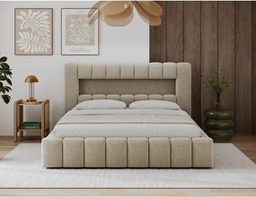 Béžová čalouněná dvoulůžková postel s úložným prostorem s roštem 180x200 cm Lamica – ELTAP