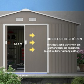 Outsunny Zahradní Kůlna 12,4 m², Zahradní Dům s Plochou Střechou, Posuvné Dveře, Základna, 386 x 340 x 200 cm, Zahradní Kůlna z Pozinkované Oceli, Od…