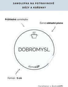 Samolepka na kořenky DOBROMYSL průhledná 5 cm základní písmo