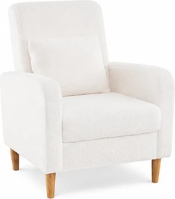 relaxační křeslo, ušák, dřevo/teddy fleece, 95x76x70 cm, dřevo světlé/krémová, Dekorino DOREK