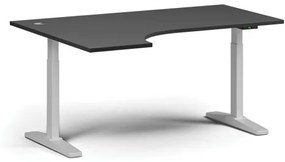 Výškově nastavitelný stůl, elektrický, 675-1325 mm, rohový levý, deska 1600x1200 mm, bílá podnož, grafit