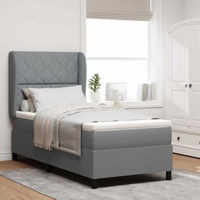 Postel s boxspringem s čelo Světle šedá 100 x 200 cm textil 3340613