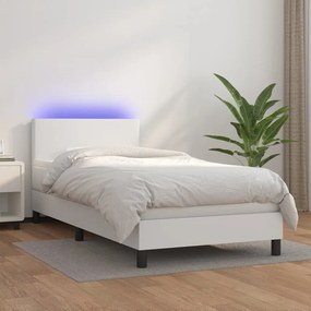 vidaXL Box spring postel s matrací a LED bílá 100x200 cm umělá kůže