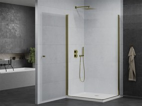 Mexen Pretoria Duo, sprchový kout se 2-křídlými dveřmi 80 (dveře) x 70 (dveře) cm, 6mm čiré sklo, zlatý profil + sprchová vanička, 852-080-070-50-02-4010G