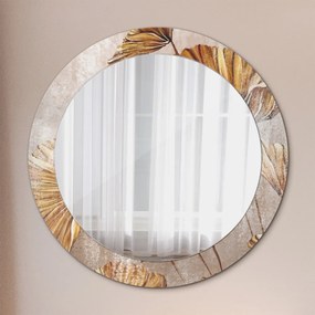 Kulaté dekorativní zrcadlo Zlaté listy fi 70 cm