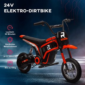 Elektrická motorka pro děti, 24V dětská motorka s klaksonem, světlem, s otočným plynem, 8-16 km/h, 8-12 let, červená