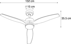 Chytrý stropní ventilátor bílý s dřevěným potiskem 132 cm vč. LED stmívatelné s dálkovým ovládáním - Joly