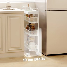 HOMCOM Kuchyňský vozík z kovu, 3 koše, úzký design, 4 kola, pro kuchyň, obývací pokoj, koupelnu, bílý