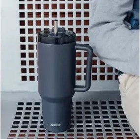 Quokka Nerezový termohrnek s brčkem Stream Black 1200 ml