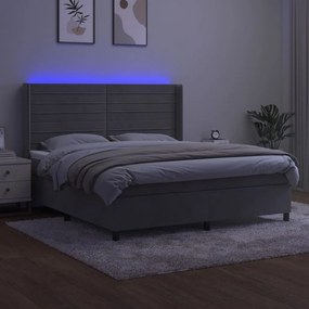 Box spring postel s matrací a LED světle šedá 180x200 cm samet 3139637