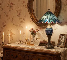 Stolní lampa Tiffany Peacock - Ø 40*68 cm