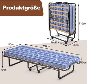 Costway Skládací postel pro hosty skládací s matrací z paměťové pěny modrá